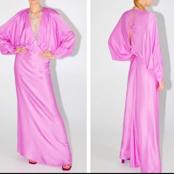 Zara | Dresses | Zara Limited Edition Pink Long V Neck Dress S | Poshmark